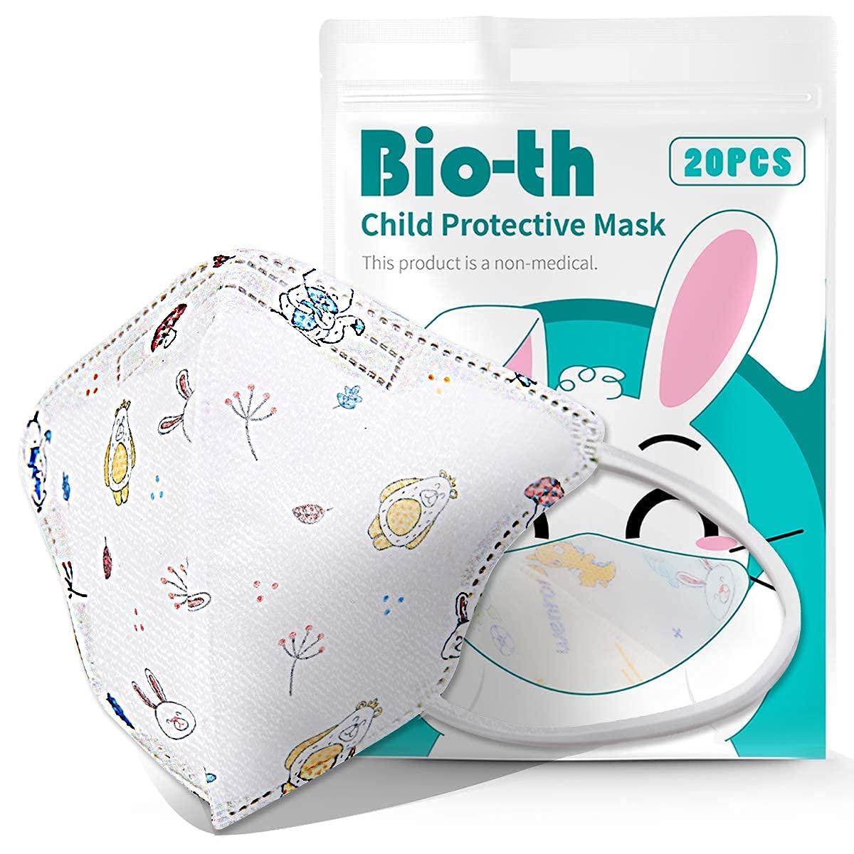 Kids Face Mask Individually Wrapped Reusable 20 Pack 4 Layers Cup Dust Face Masks for Kids Boys Girls (3-8 Years)