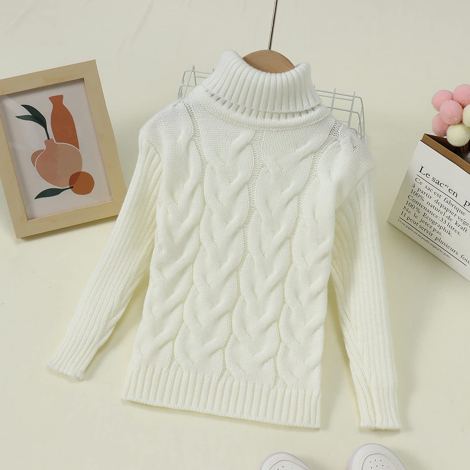 Ritatte Toddler Baby Girls Boys Sweaters Turtleneck Cable Knit Long Sleeve Warm Pullover Sweater Fall Winter Top Clothes (14, White)