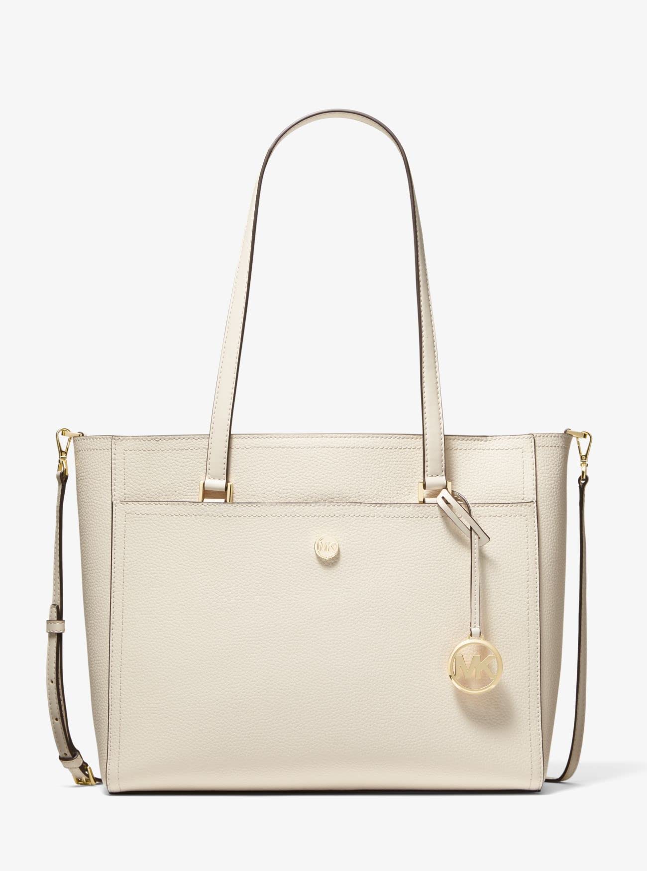Michael Kors Maisie Large Pebbled Leather 3-IN-1 Tote Bag bundled Purse Hook (Lt Cream)