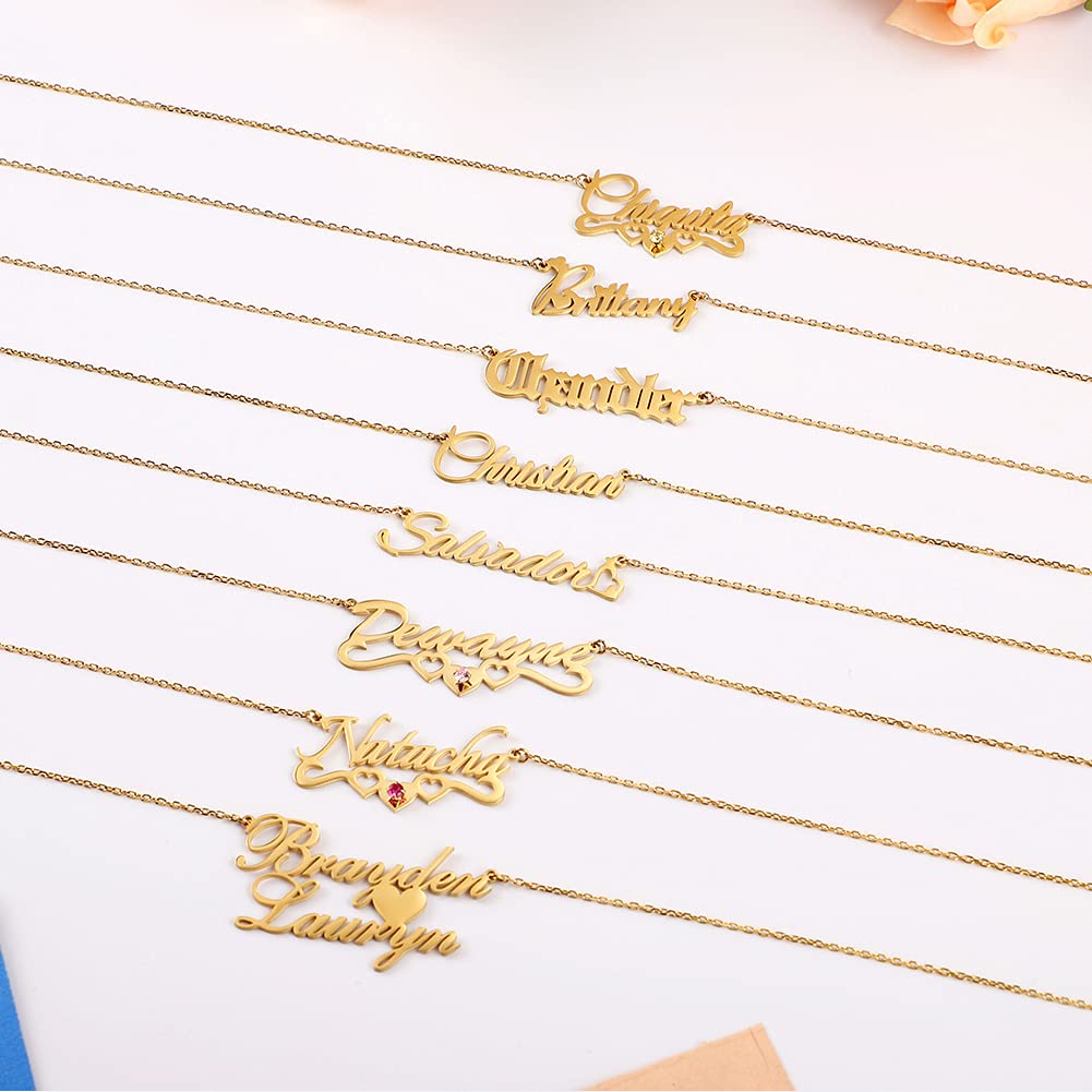 MeMoShe Personalized Name Necklace, 925 Sterling Silver Customized Nameplate Necklace with Birthstone Dainty Jewelry Birthday Gifts for Women