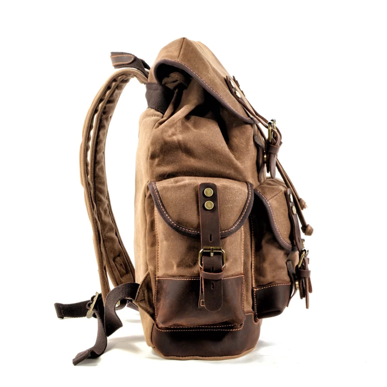 liuwei Vintage Travel Backpack for Men, Genuine Leather-Waxed Canvas Hiking Rucksack,Large capacity Waterproof Daypacks,Gray
