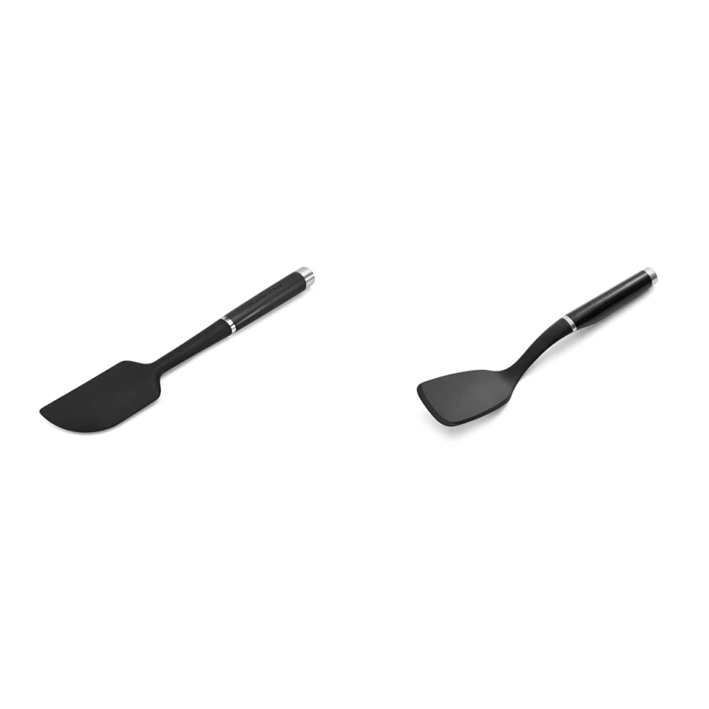 KitchenAid KO031OHOBA Gourmet Scraper Spatula, one size, Matte Black and KitchenAid KE001OHOBA Classic Solid Turner, One Size, Black 2