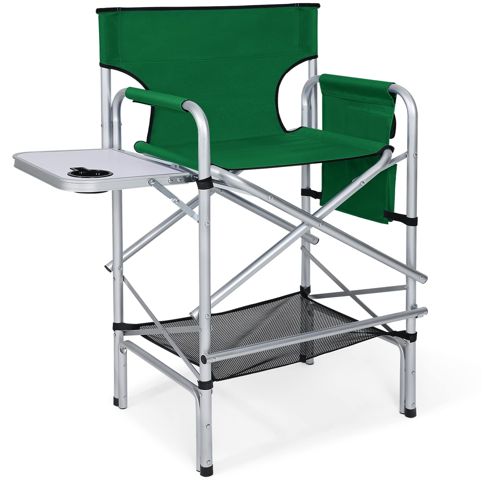 MASTERCANOPY Camping Chair Heavy Duty, Folding Directors Chair, High Rocking Chair Outdoor, Padded Set with Table Attached, Oversized (Green)