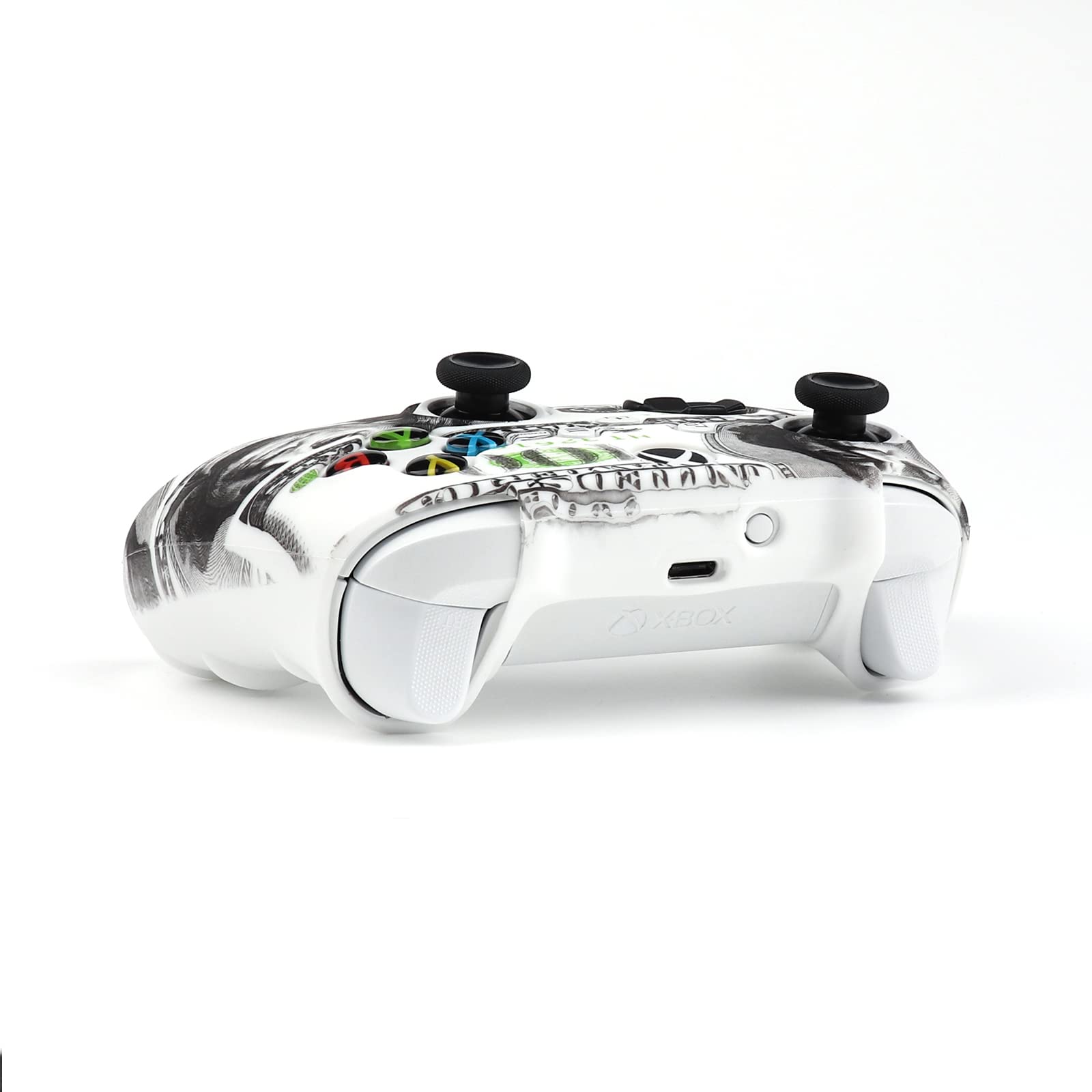 RALAN Controller Skins for Xbox Series, Anti Slip Silicone Protector Compatible for Xbox Series S/X Controller (Black Pro Thumb Grip x 8,Cat + Skull Cap Cover Grip x 2)