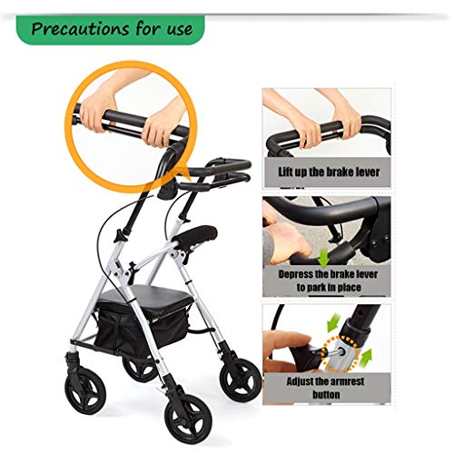 Walker,Lightweight Walkers with Brake, Seniors Aluminum Rollator Walker with Seat, Basket and Wheels, Adjustable Height, Backrest Outdoor,Supports 220 lbs