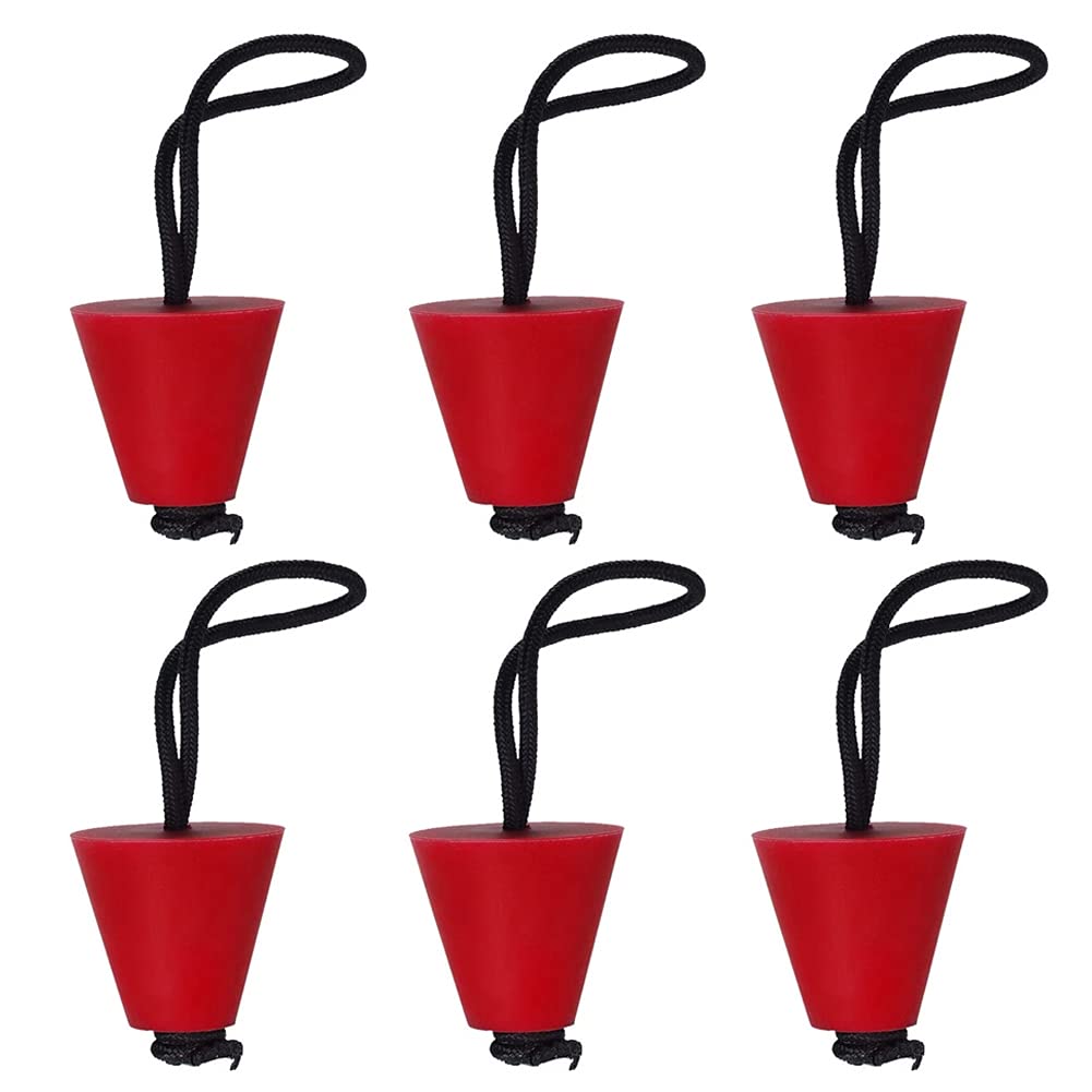 MEMOVAN 6pcs Universal Kayak Scupper Plug Kit, Rubber Scupper Plugs Canoe Boat Drain Holes Stopper Bung with Lanyard (Red)