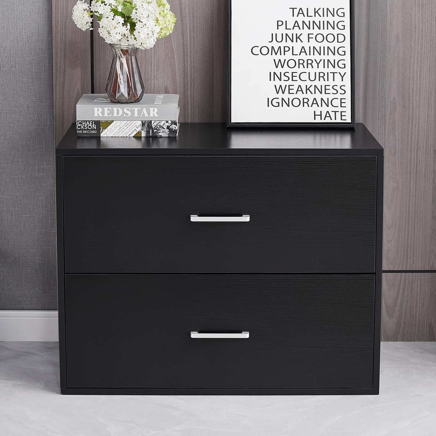 LUCYPAL Wooden lateral File cabinets with 2 Drawer,Multi-Function Large Filing Cabinets with Sliver Handle,Storage File Cabinet for Home Office,Black…