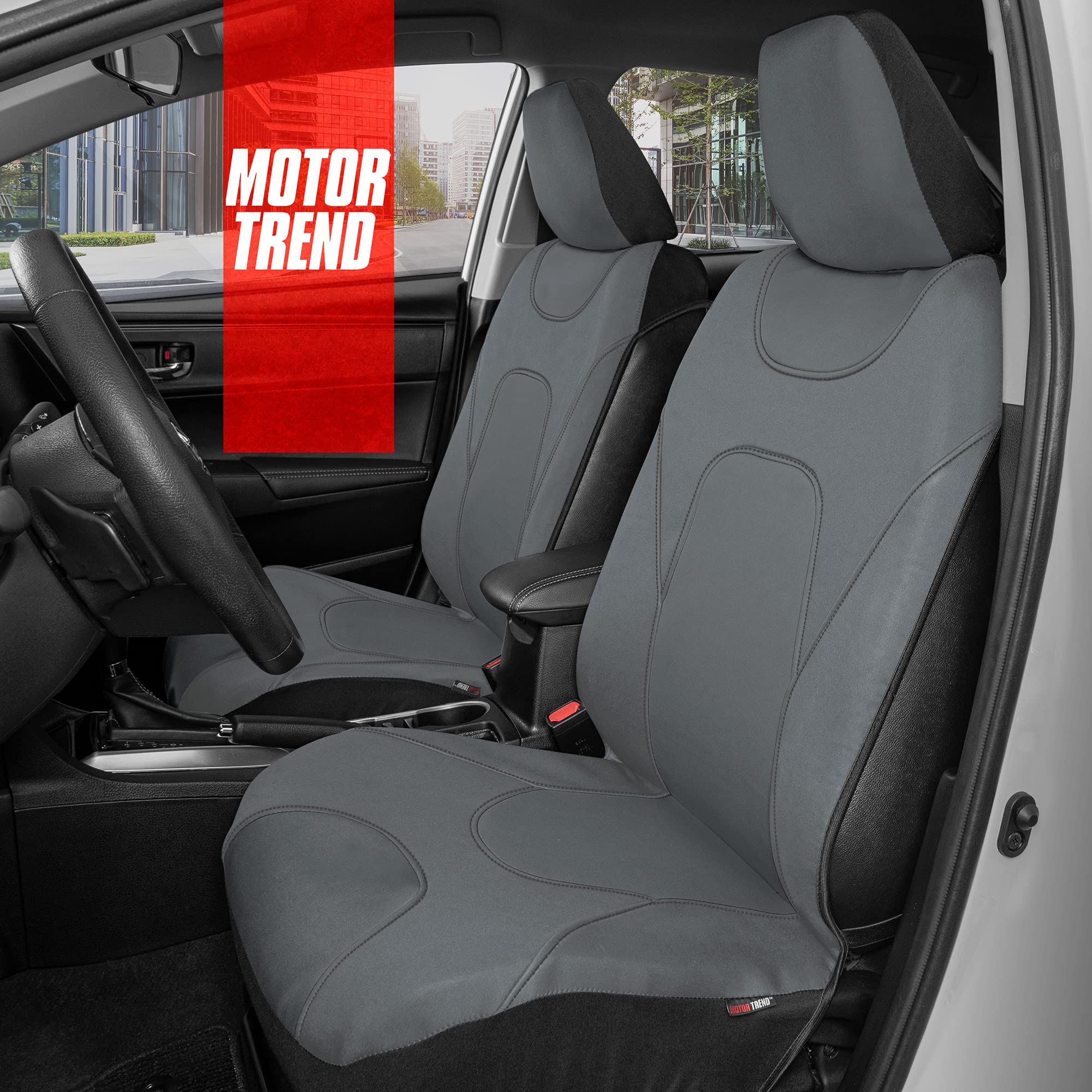 Motor Trend AquaShield Car Seat Covers for Front Seats, Solid Gray β Two-Tone Waterproof Seat Covers for Cars, Neoprene Front Seat Cover Set, Interior Covers for Auto Truck Van SUV