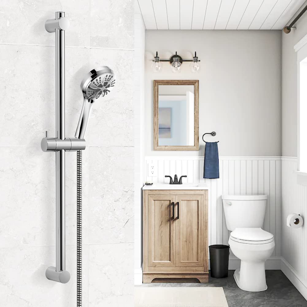 OFFO Shower Slide Bar 27 Inches Adjustable Installation Distance 15-26 Inches with 360° Adjustable Handheld Shower Head Holder for Bathroom, Screw Wall Mounted, Chrome Finish