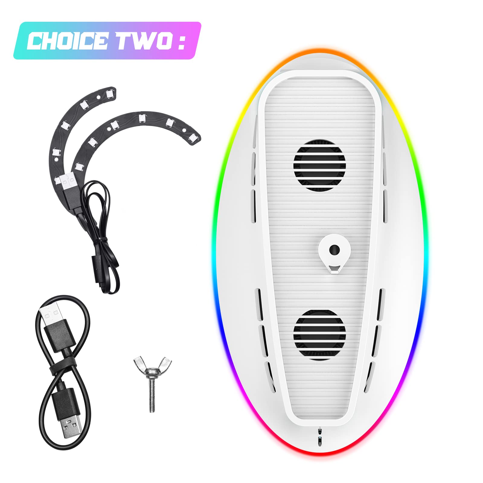 PS5 Cooling Station with RGB, IINE PS5 Vertical Stand with Suction Cooling Fan and Auto-Speed, PS5 Accessories for PS5 Console with 8 RGB Lighting Modes (White with RGB)