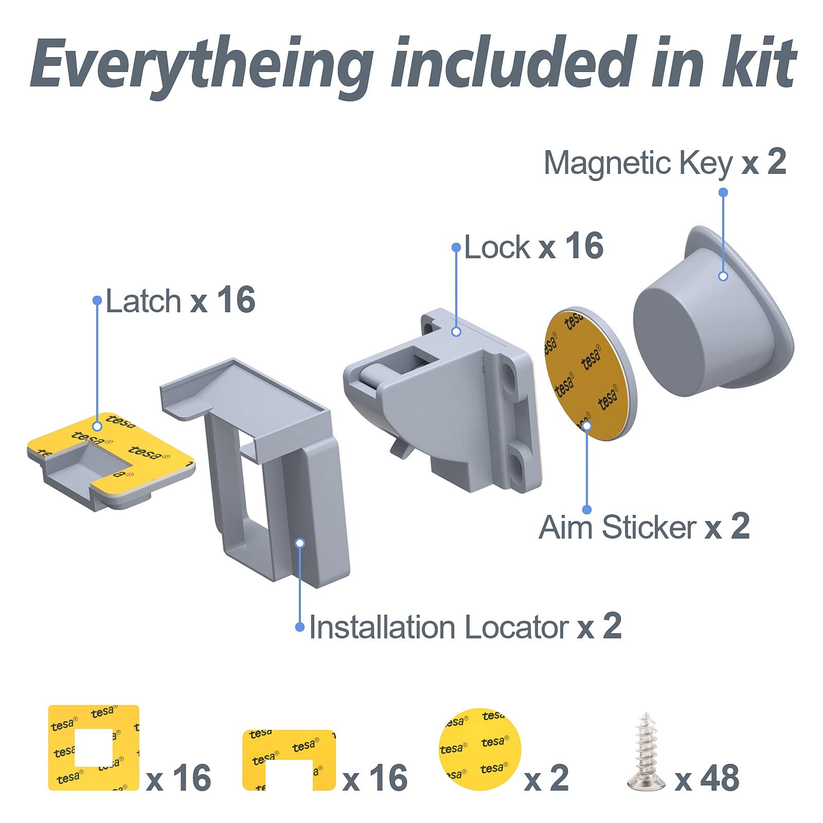 TYRY.HU Upgraded Child Safety Magnetic Cabinets Locks(16 Locks+2 Key) for Kitchen Cupboards & Drawer,Invisible Baby Proofing Child Safety Locks with Key-No Drilling or Tools Required,Easy Installation