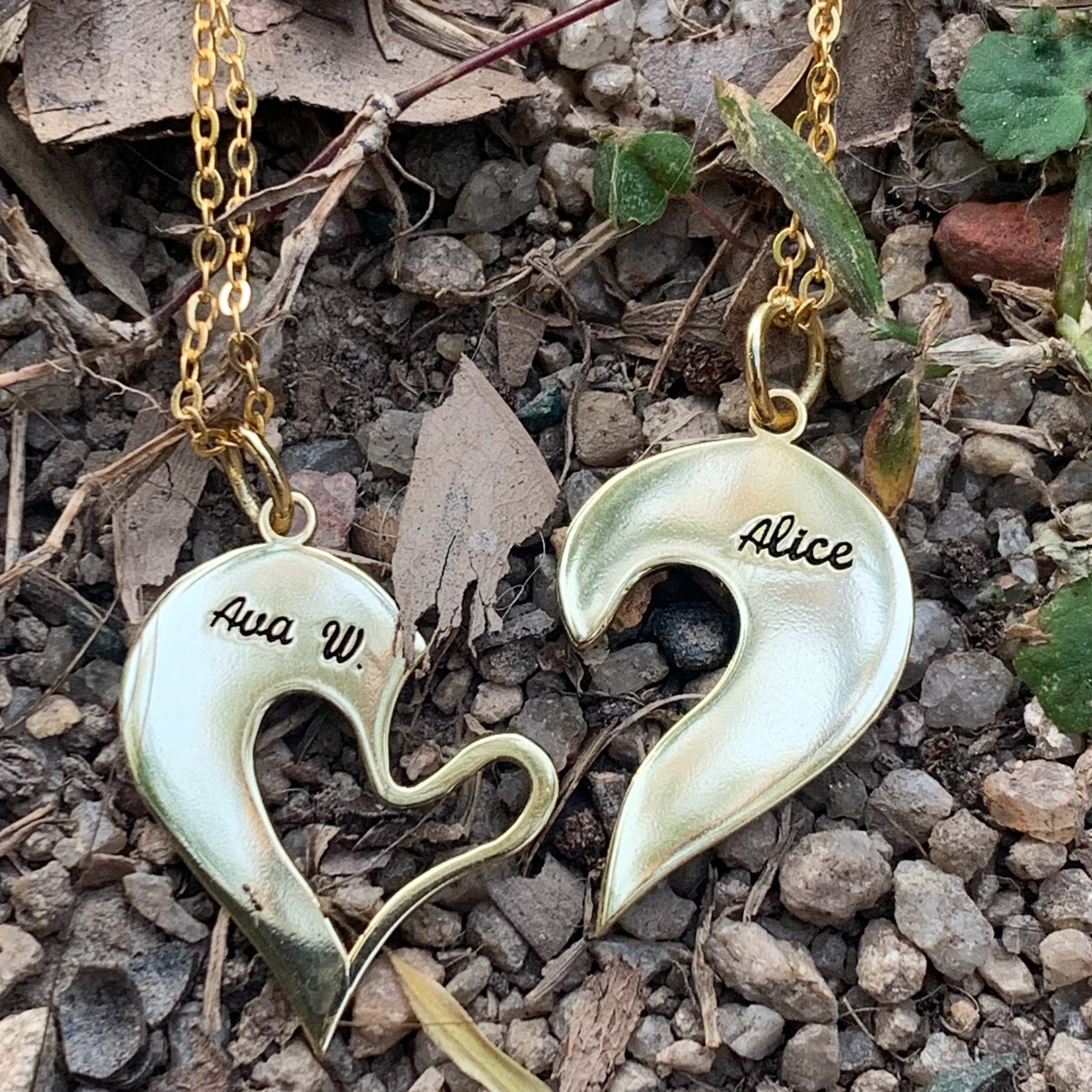 Personalized Couple Name Necklace Custom Heart Necklace 925 STERLING SILVER 2 Nameplate Pendant