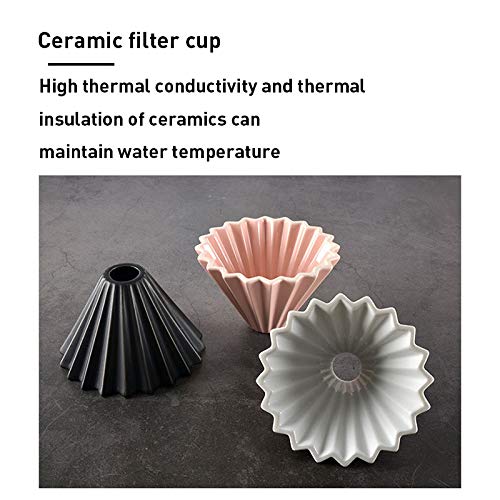 MOCOHANA Ceramic Coffee Dripper Pour Over Coffee Maker with Wood Stand Elegant Flower Shape V60 Filter for 1-2 Cups Slow Brewing Accessories for Home Cafe Restaurants White