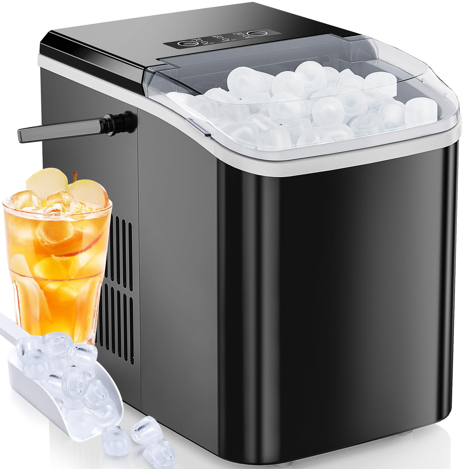 Sweetcrispy Portable Ice Maker Countertop, 9 Ice Cubes in 6 Minutes Self-Cleaning Ice Machine with 2 Sizes of Bullet Ice,Ice Scoop, Basket