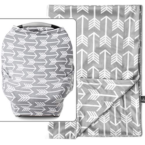 Kids N' Such Baby Blanket and Multi Use Nursing Cover, Car Seat Canopy, Shopping Cart, High Chair, and Stroller Bundle - Grey Arrow