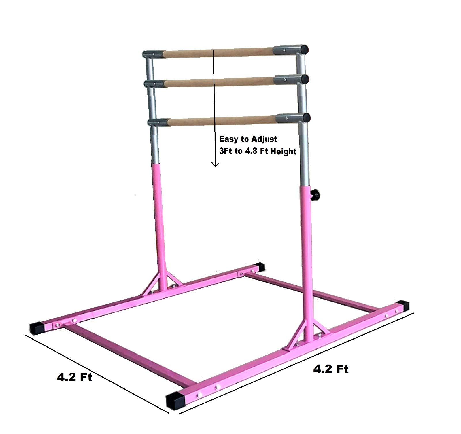 Kids Expandable Kip Bar with Tumble Mat Professional Horizontal Gymnastics Asymmetric Bar 4x6 FT Mat Jungle Gym Height Adjustable 3 to 5 FT Pink