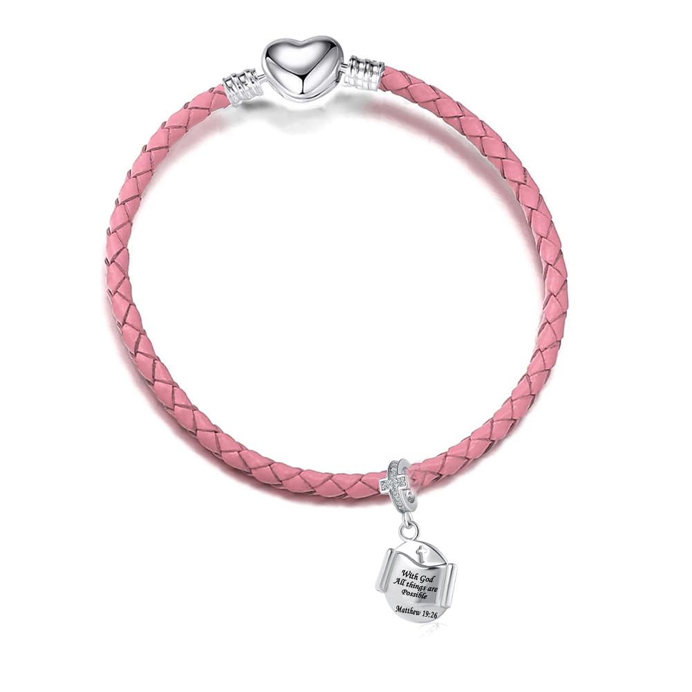 NanMuc Bible Cross Religious with God All Things are Possible Women's Bead Charms for Pandora Charm Bracelets, Copper