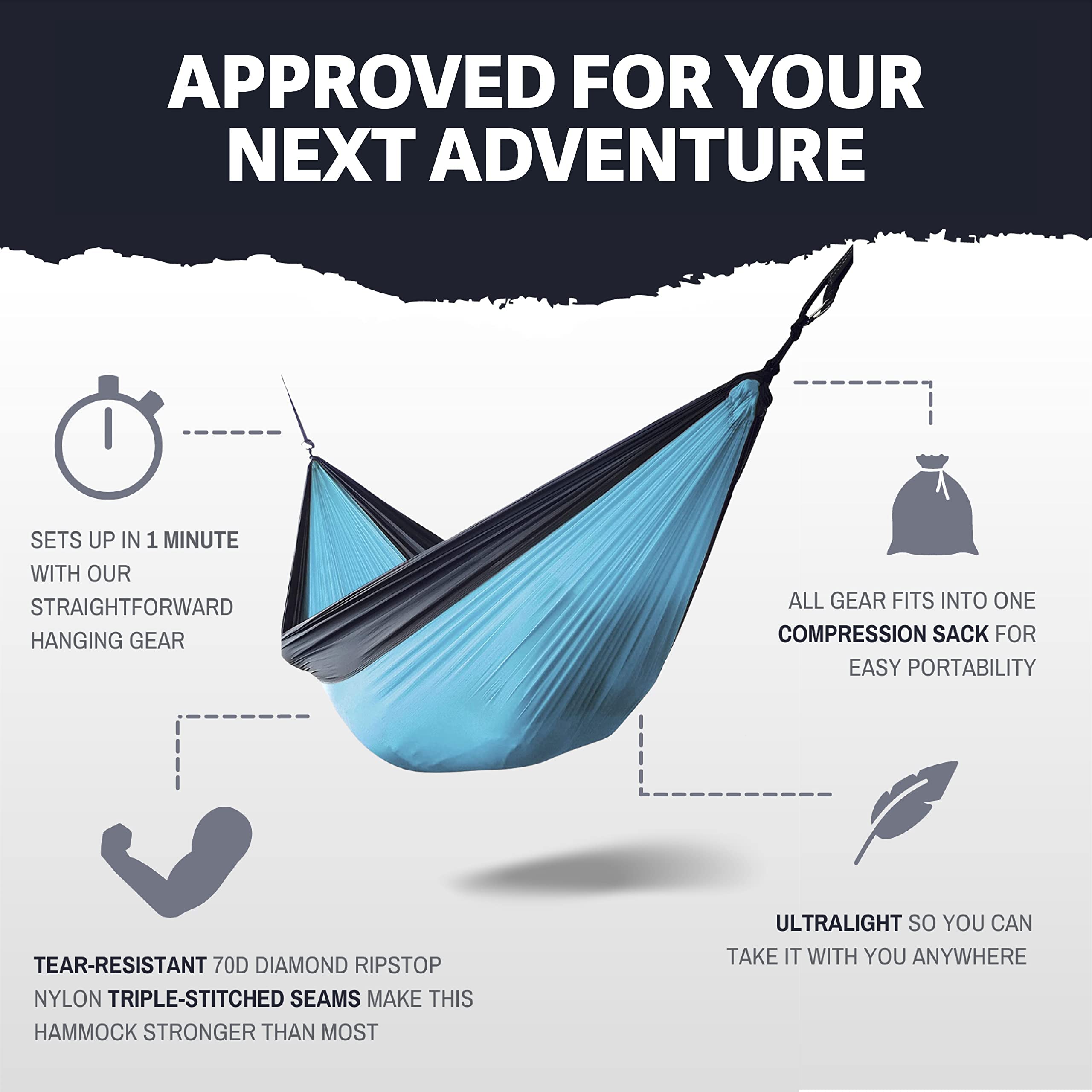 RALLT Camping Hammock with Carabiners - Includes Ripstop Parachute Nylon Hammock, & 2 Wire Gate Carabiners - Outdoor Gear - (Camo)