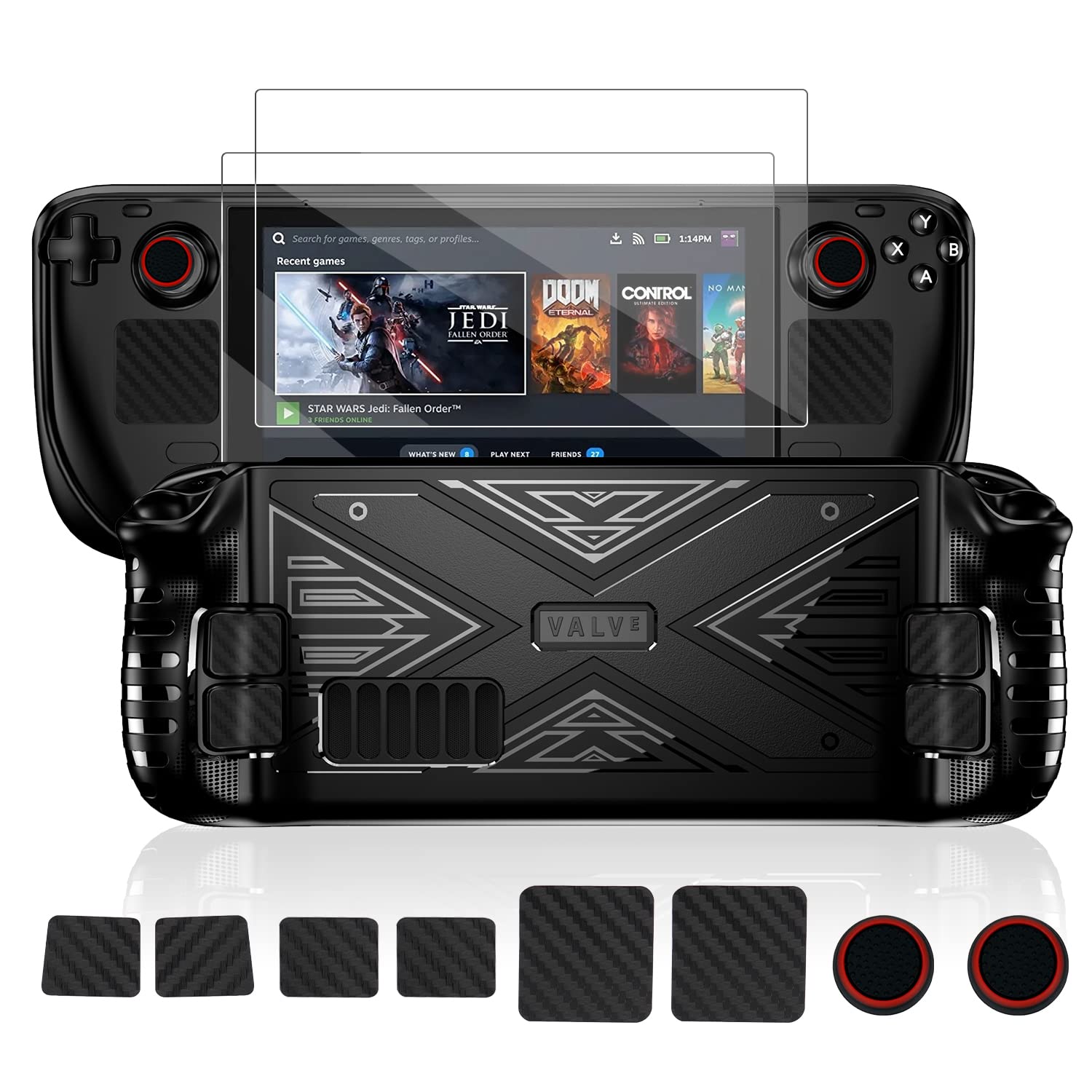 Protective Case for Steam Deck Accessories, Sirabe TPU Soft Cover Protector with Thumb Grips&Screen Protectors&Touchpad Protect Skin, Full Protection, Shock-Absorption, Anti-Slip & Scratch