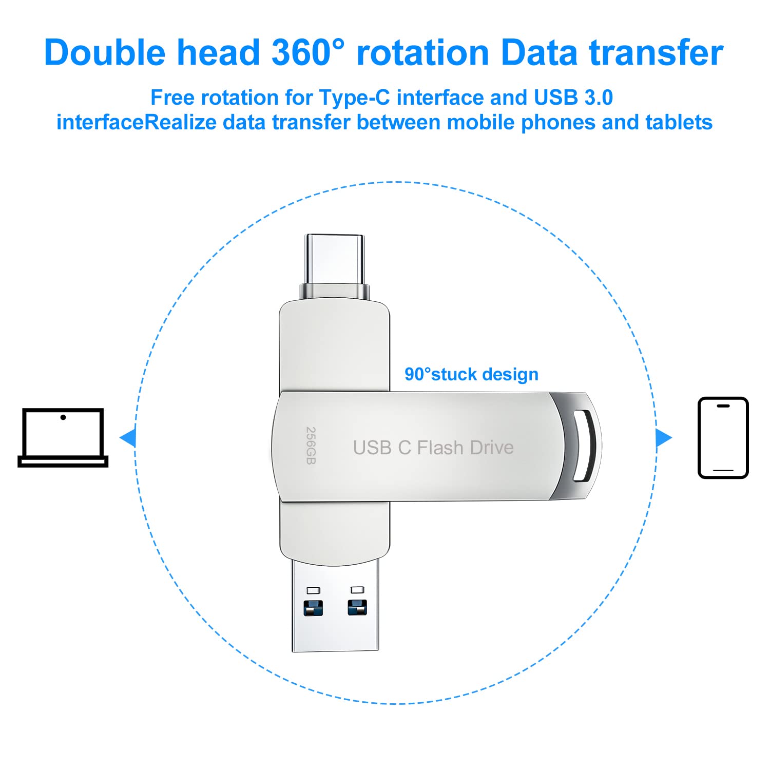 USB Flash Drive 256GB USB C Thumb Drive Android Phone Photo Stick External Data Storage Memory Stick DEZOBYTE Compatible Android Phone USB C and Computer Silver 256G