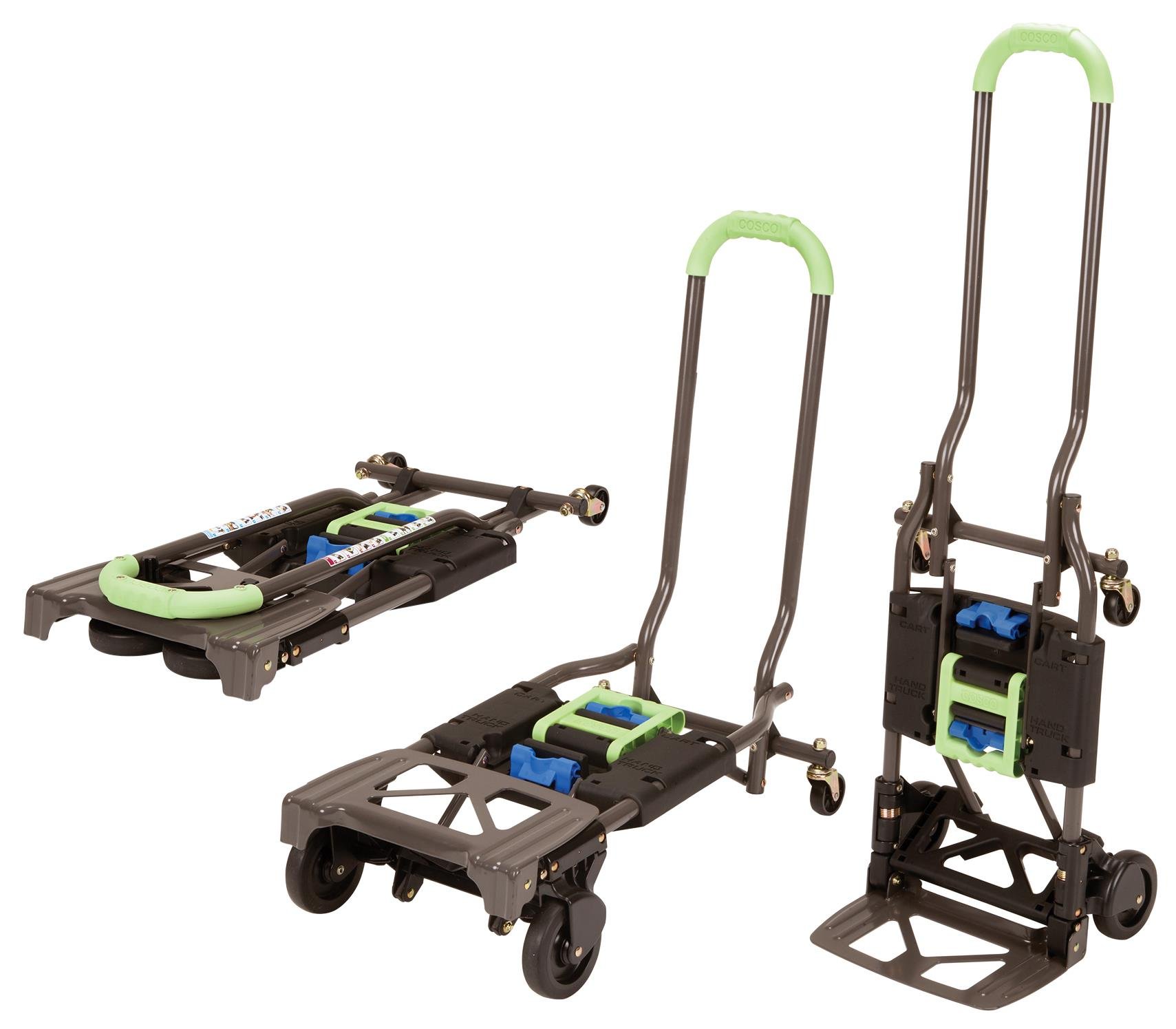 Olympia Tools 85-188 Pack-N-Roll Folding Collapsible Service Cart, Black, 50 Lb. Load Capacity per Shelf | COSCO Shifter Multi-Position Folding Hand Truck and Cart, Green