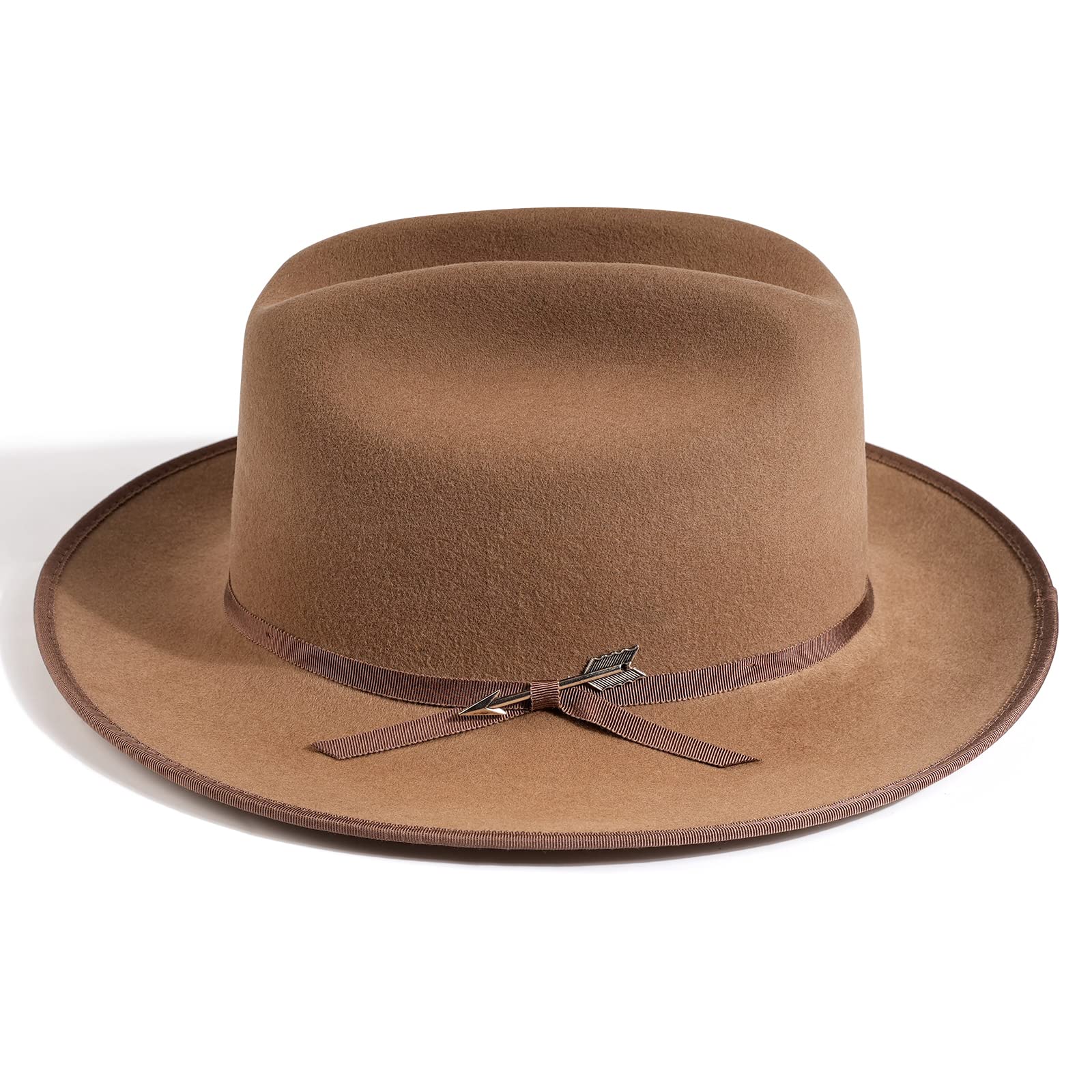 Open Road Hat Cowboy Fedora Hat Pure Wool Felt Hat Vintage Rancher Hat Airway Vented Panama Hats for Men Women