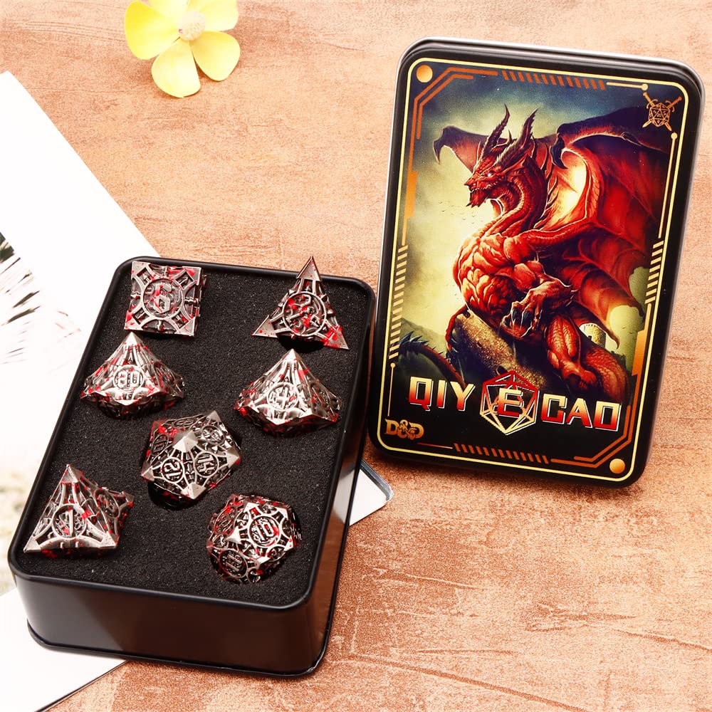 QIYECAO DND Dice DND Metal Dice Set Use Solid Design with Metal Box for RPG DND Dice Collector Board Game Player