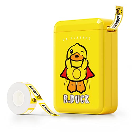 JADENS D110 & B. Duck Label Maker, Portable Bluetooth Label Printer for Storage, Office, Home, Organizing, Mini Cute Label Maker Machine with 1 Roll Cartoon Tape, Sticker Maker, Yellow