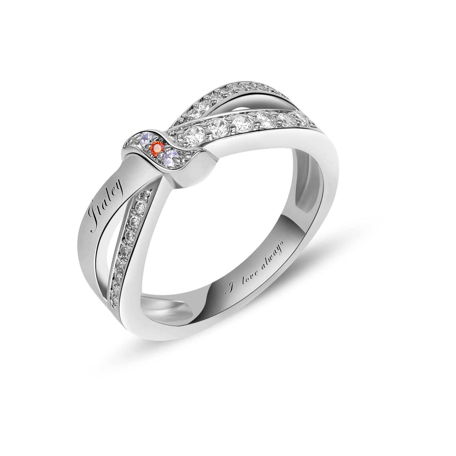 PETEANEY Personalized Sterling Silver Birthstone Rings for Women Mothers Ring with Names Custom Wedding Band for Women