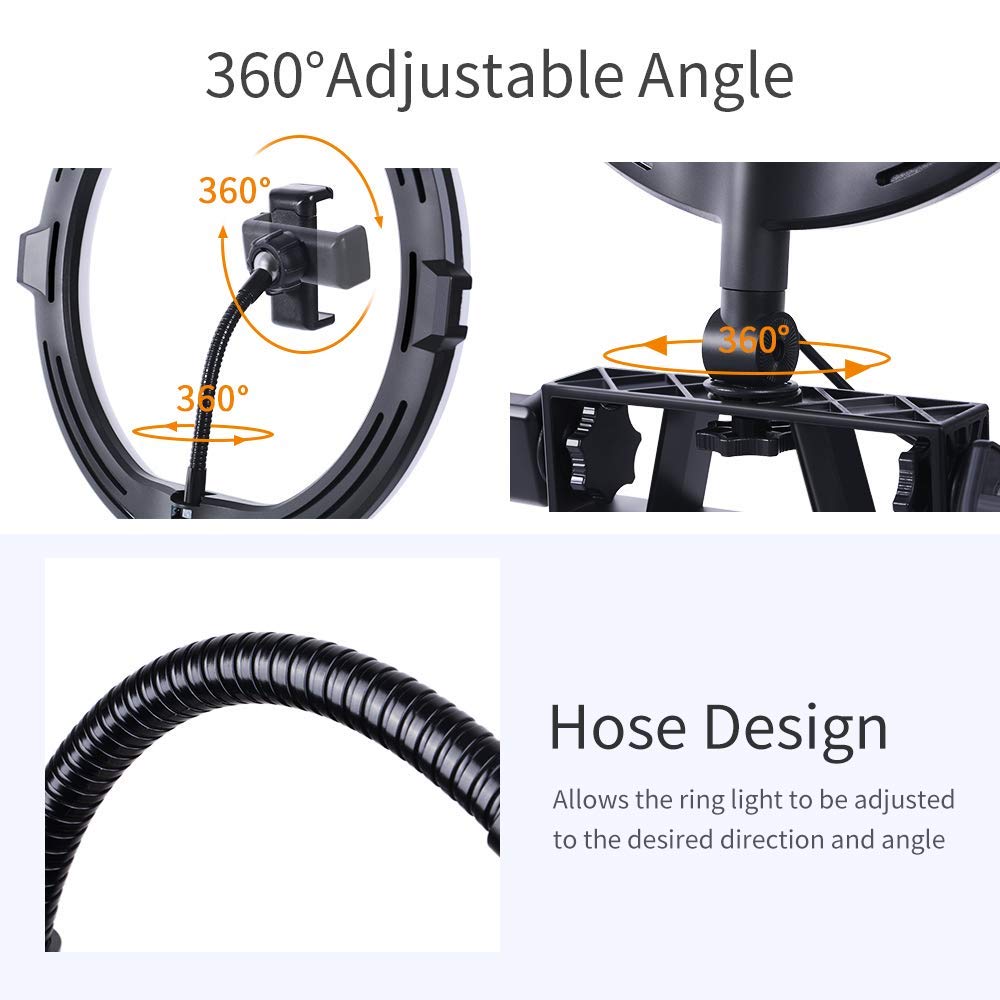 K&F Concept 11 Inch Selfie Ring Light Set with Tripod Stand Cell Phone Holder 3 Light Modes Smartphone Ring Light