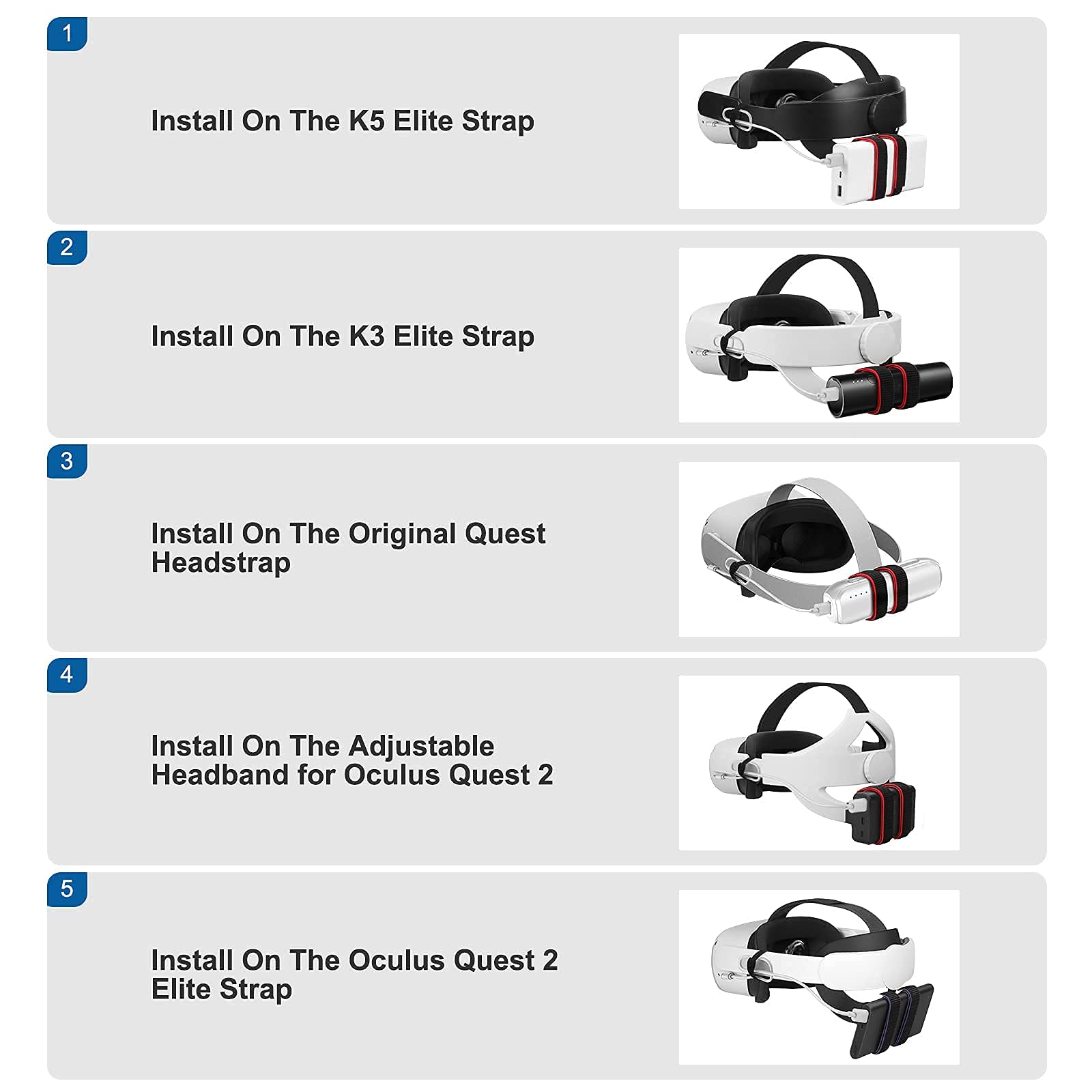 MASiKEN Battery Pack with Head Strap for Oculus Quest 2, Accessories Battery Pack Holder and Elite Strap Compatible Most PowerBank, Counter Balance Enhance Comfort, Extend Game Times (Black Kits)
