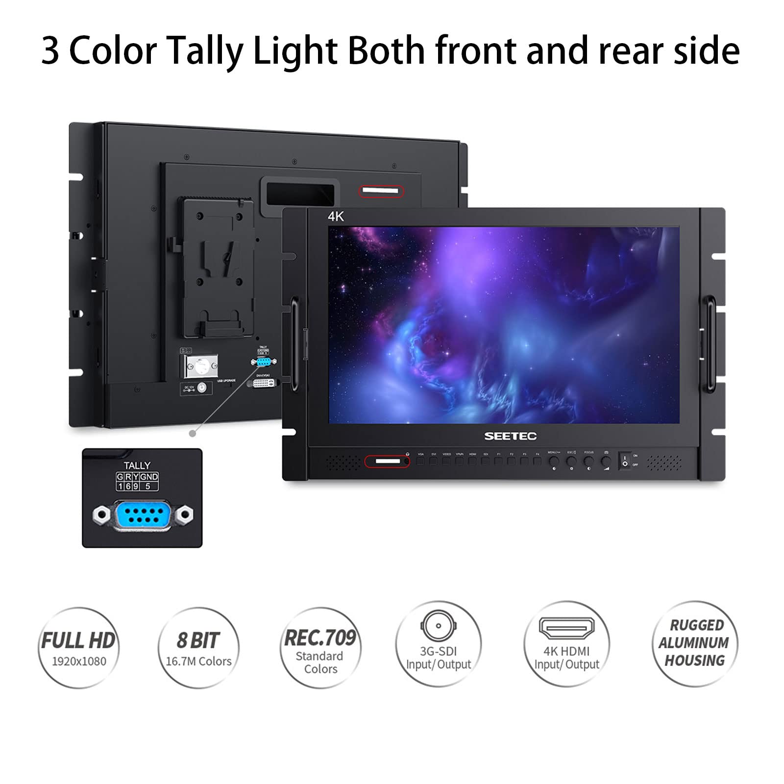 SEETEC P173-9HSD-RM 17.3" Rack Mount Broadcast LCD Monitor with 1920×1080 3G-SDI HDMI AV YPbPr,DVI, Video