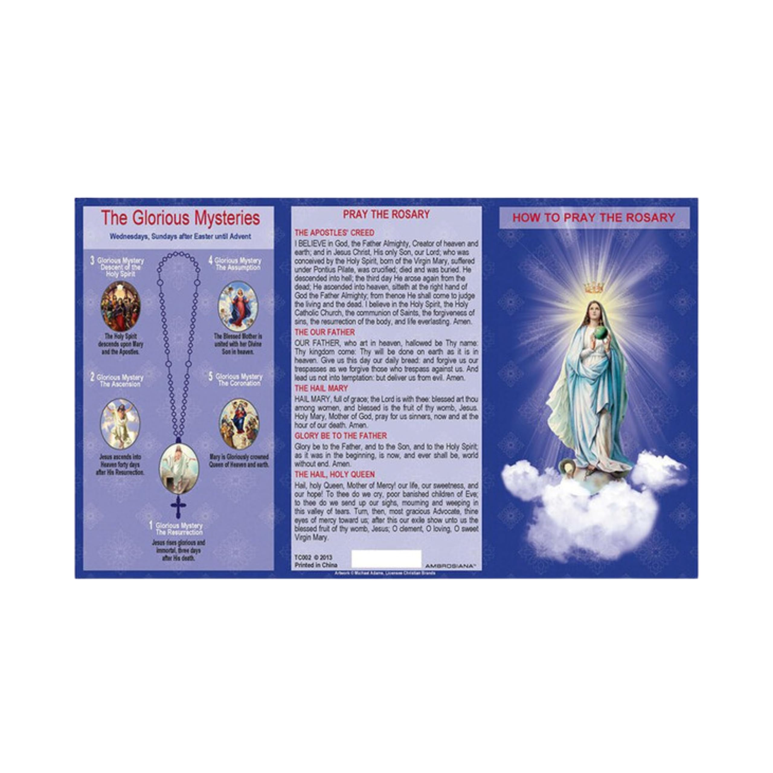 Two How to Pray the Rosary TriFold Instructions Pocket Holy Cards with Hail Mary, Our Father Prayers, Apostle's Creed