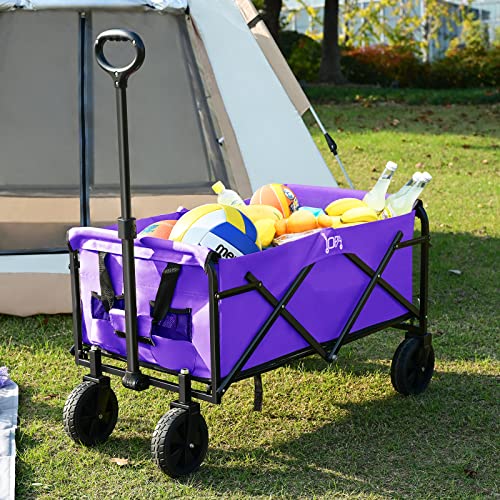 Rollefun Wagon Cart with Wheels Foldable - Collapsible Utility Wagon Heavy Duty, Folding Grocery Wagon, All Terrain Wagon Outdoor Camping Garden