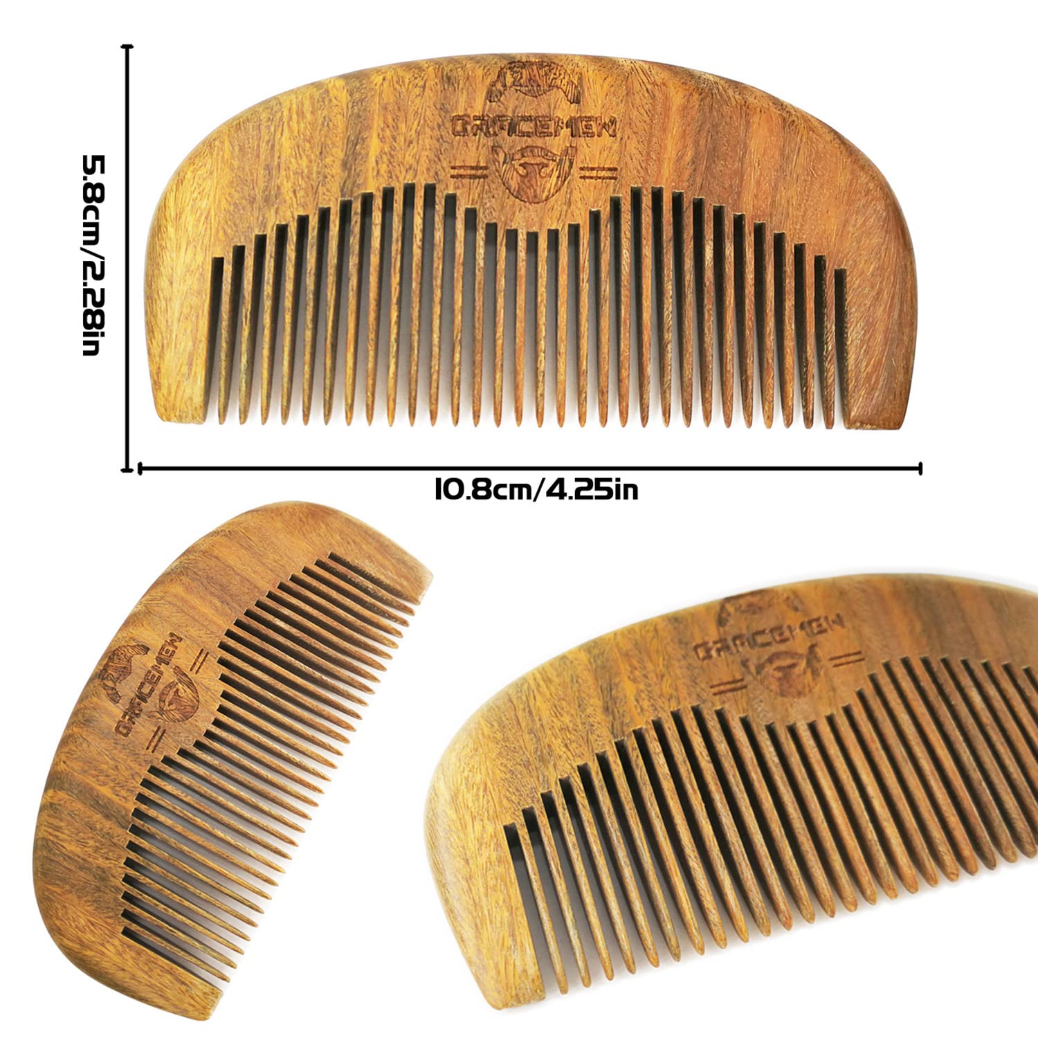 Sandalwood Beard Comb for Men, Pocket Size Detangler for Beards and Mustache