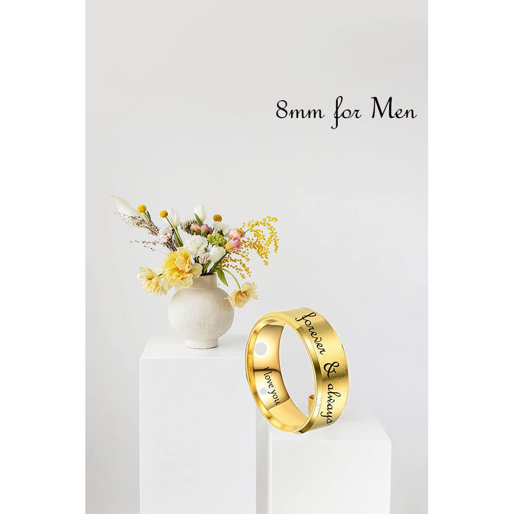 Personalized Matching Rings for Couples Black Gold Silver,Engraved Promise Rings for Couples Set with 2 Rings,Wedding Engagement Rings Sets for Him and Her Valentine's Day Jewelry Gift (Gold)