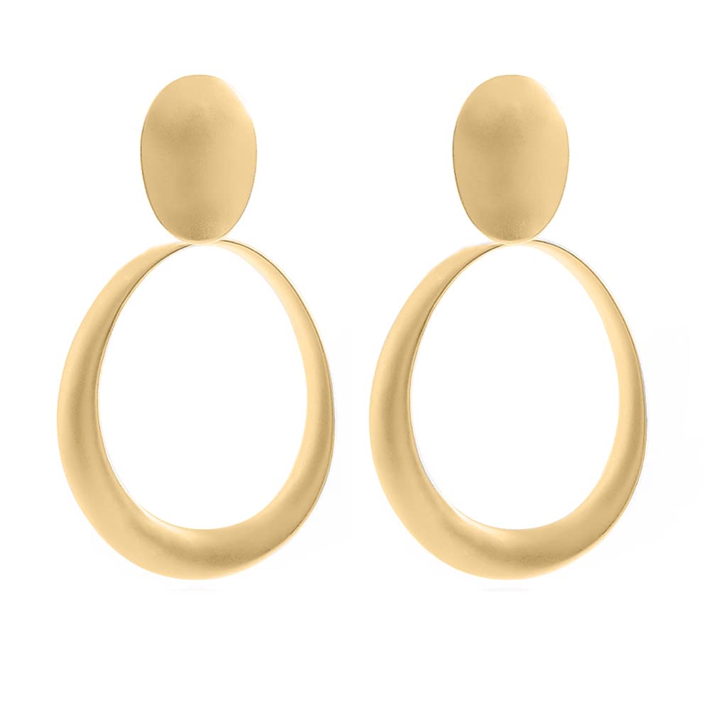 Matte Gold Big Hoop Clip On Earrings for Women Disc Dangle Clip Earrings for Women Gift