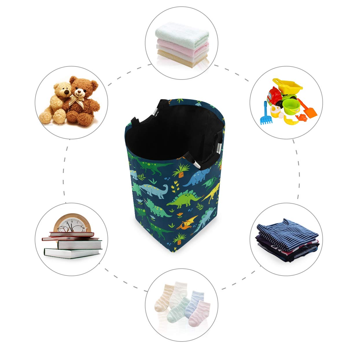 Laundry Storage Basket Cute Dinosaurs Laundry Hamper Collapsible Organizer for Kids Room Dirty Cloth Toy Dorm Bag with Handle