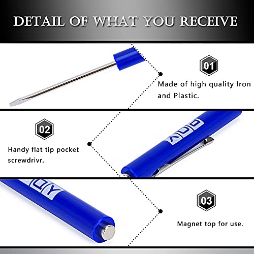 PQY 10pcs Mini Tops And Pocket Clips Pocket Screwdriver Strong Magnetic Slotted Screwdriver Blue