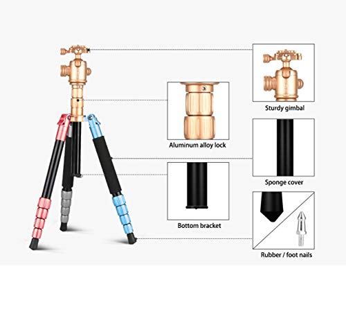 LLluckyHW Travel Tripod Action Camera Selfie Stick Professional Video Tripod Bag for DSLR Camera Twist Lock Rotatable Center Column Travel and Work (Color : Red)