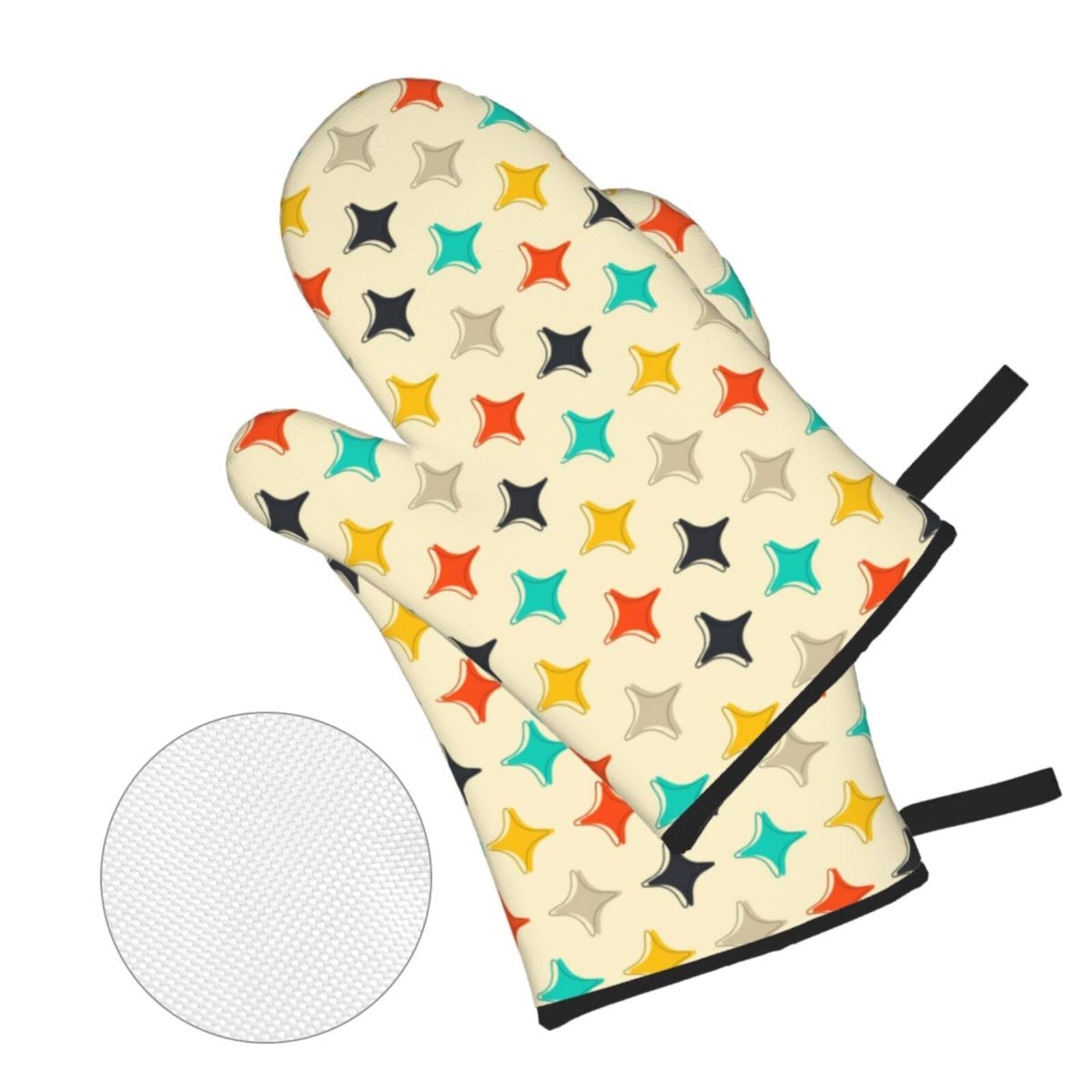 Modern Atomic Stars Retro Colors Oven Mitts and Pot Holders 4pcs Sets,Funny Kitchen High Heat Resistant Oven Mitts,with Oven Gloves and Hot Pads Pot Holders for Baking Cooking BBQ Grilling