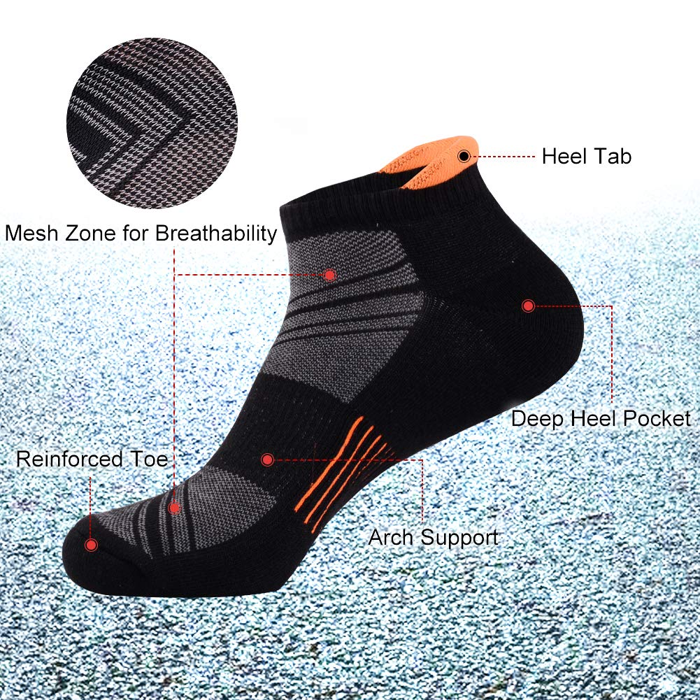 JOYNÉE Mens Ankle Low Cut Athletic Tab Socks for Men Sports Comfort Cushion Sock 6 Pack,Black,Sock Size 10-13
