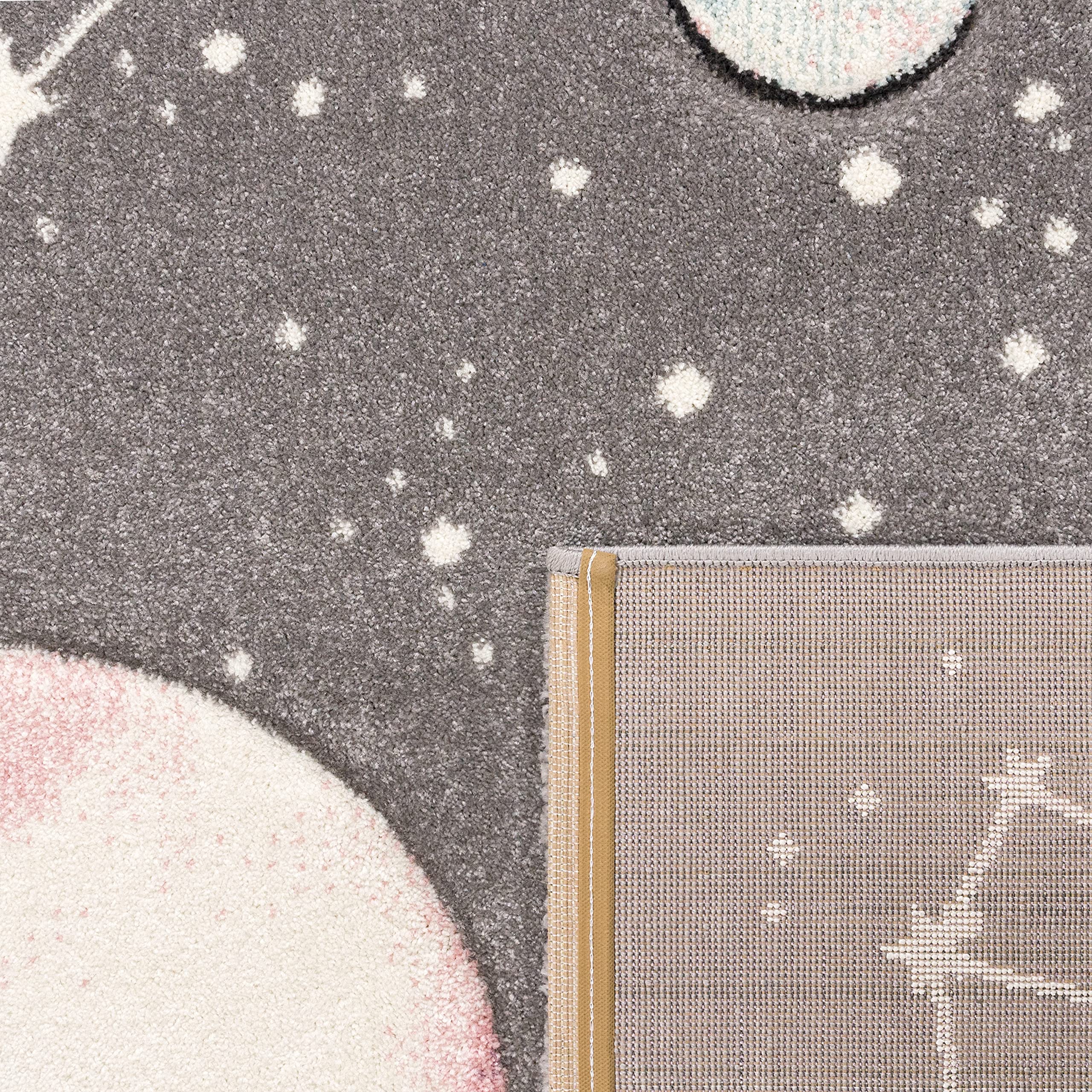 Kids Rug Play Rug Space Area Galaxy for Children“s Room Planets and Stars in Grey, Size:5'3" x 7'7"