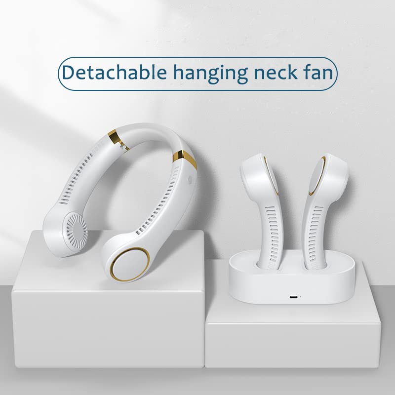 QL-Smart Neck Fan Personal Cooling Fans Strong Wind Adjustable 360° Cooling Super Quiet No Blade Fan Design No Hair Twisting Even Air Volume on Both Sides Non-Slip Material Short