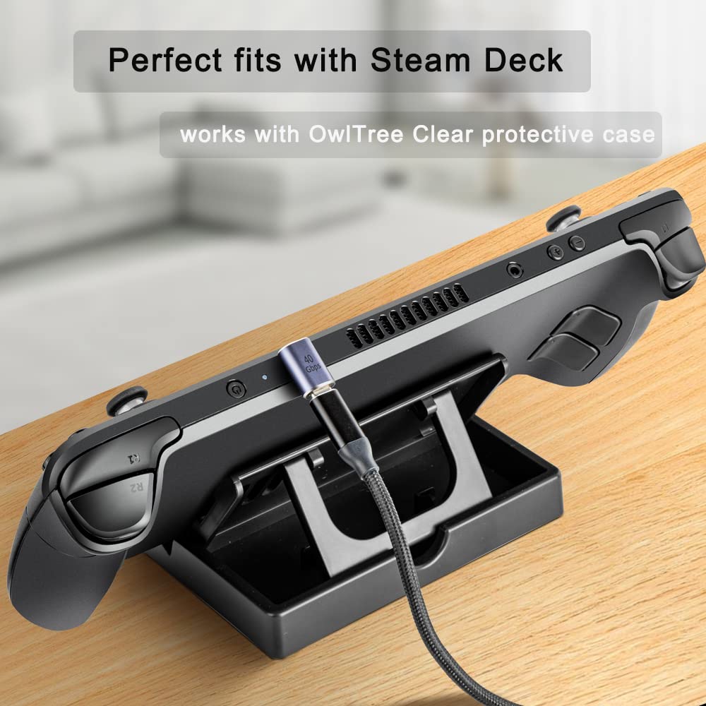OwlTree 2 Pack 90 Degree Right Angle USB-C 4.0 40Gbps PD 100W 8K 60Hz Male to USB-C Female Adapter, 90 Degree Type-C Adapter Extender Compatible for Steam Deck ROG Alloy Switch Notebook Tablet Phone