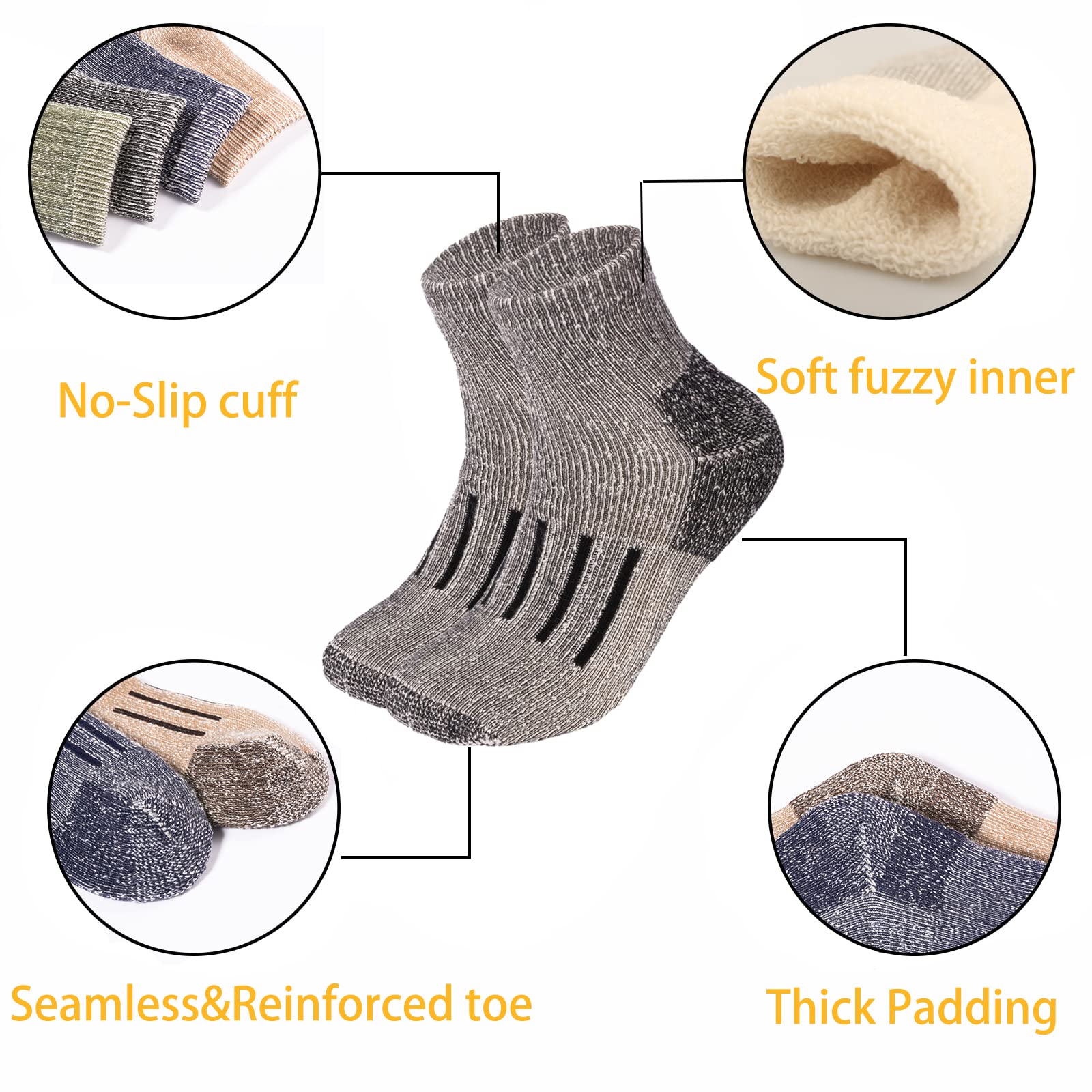 NuanSumm Men's Wool Ankle Socks Outdoor Trail Running Hiking Hiker Winter with Moisture Wicking Control