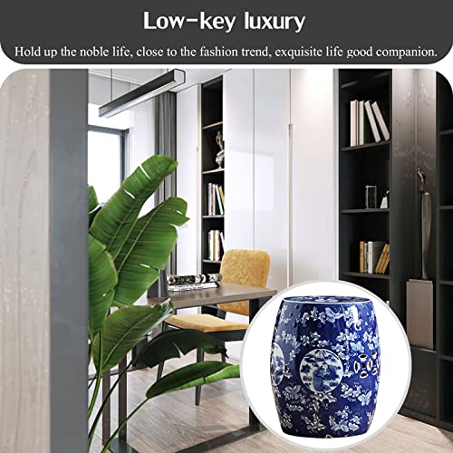JADESA Decorative Ceramic Garden Stool, Hand Painted Blue and White Porcelain Ceramic Drum Stool, Suitable for Living Room, Terrace, Garden, Etc.