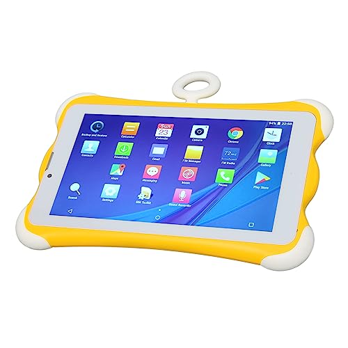 Kids Tablet, Eye Protection Easy Access Triple Slot WiFi Yellow Kids Tablet for Watching Cartoons (US Plug)