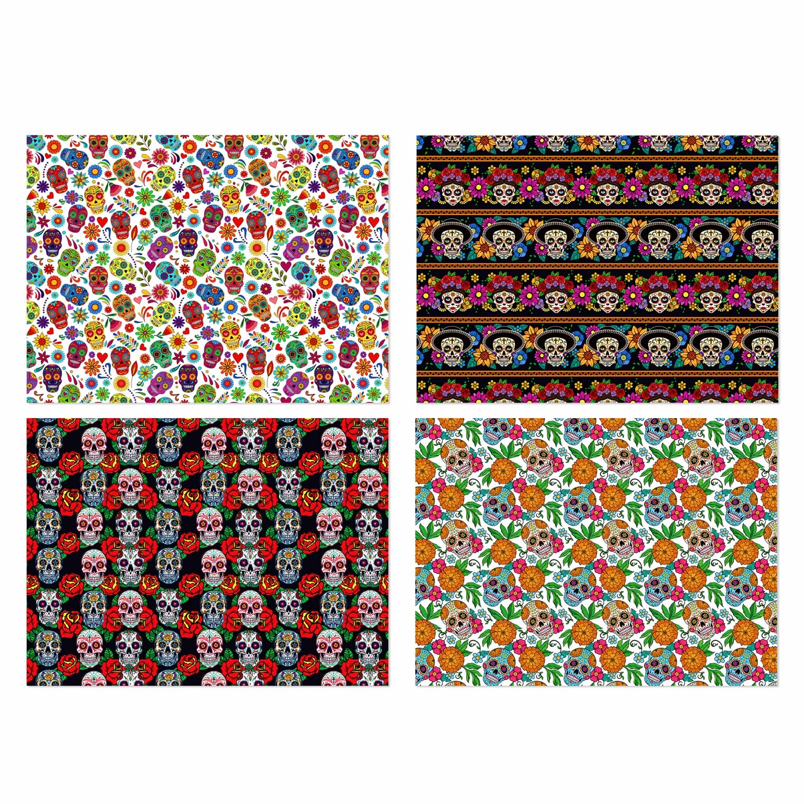 YVAINE 12 Sheets Day of the Dead Wrapping Paper Mexican Sugar Skull Wrapping Paper Folded Flat Art Paper for Dia De Los Muertos Halloween Birthday Party, 20 x 27 Inches