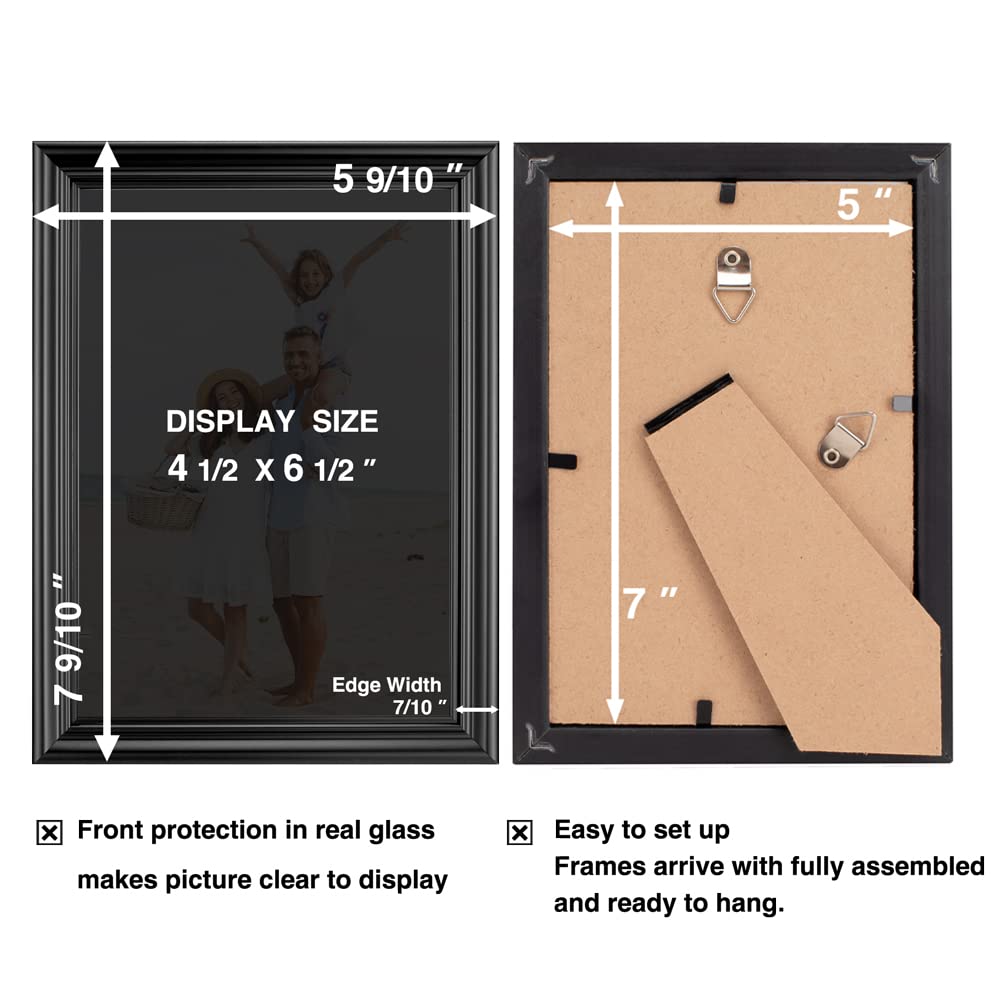 LaVie Home 5x7 Picture Frames(6 Pack, Black) Wall or Tabletop Display, Graceful Beveled Detail Design Photo Frames with High Definition Glass, Perfect for Home Decor, Set of 6 Basic Collection